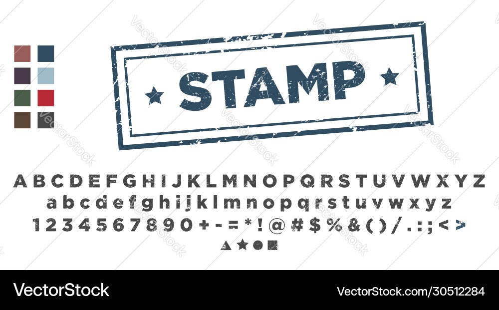 Stamp template alphabet font stamping Royalty Free Vector