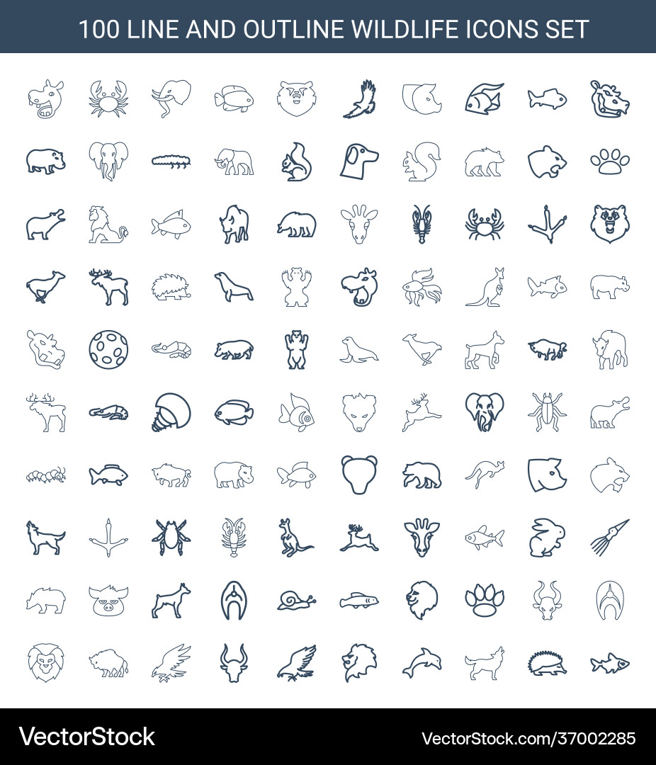 100 wildlife icons Royalty Free Vector Image - VectorStock