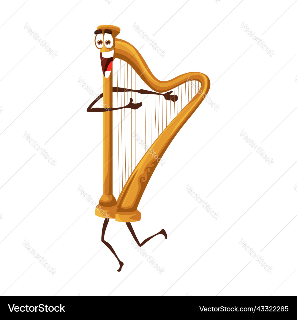 Cartoon funny harp character stringed instrument Vector Image