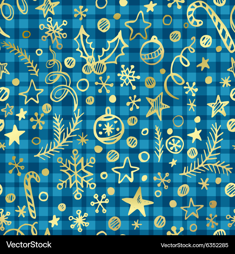 Christmas checkered seamless pattern with golden Vector Image