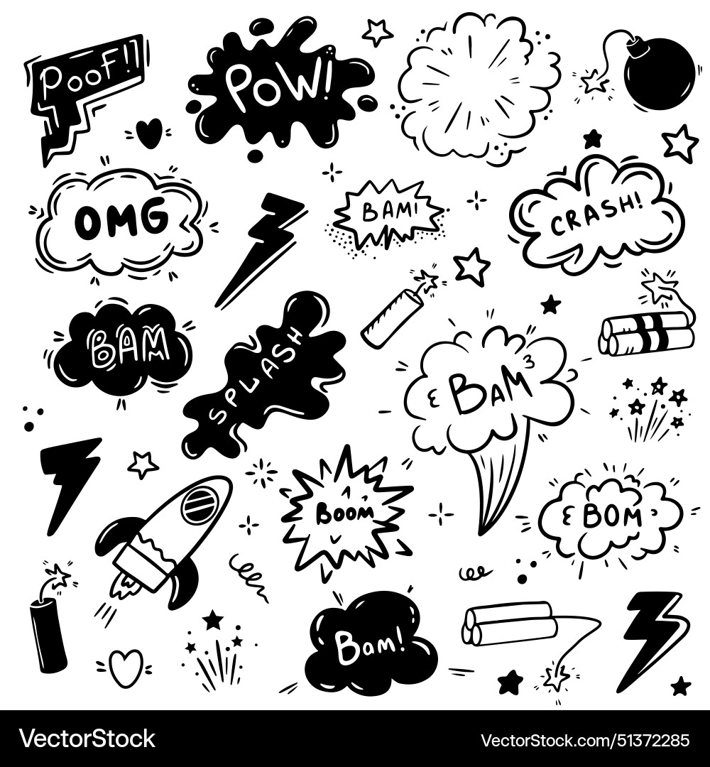 Comic cartoon line bomb explosion Royalty Free Vector Image