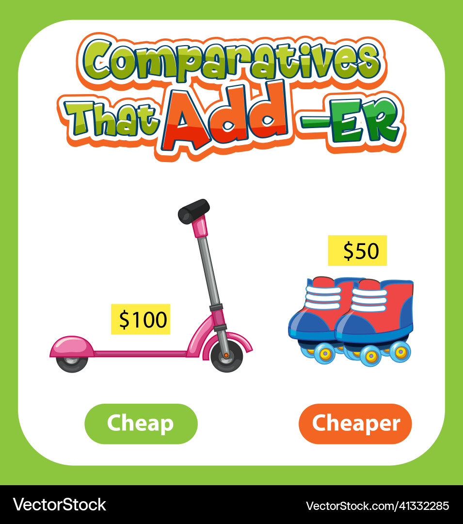Comparative adjectives for word cheap Royalty Free Vector