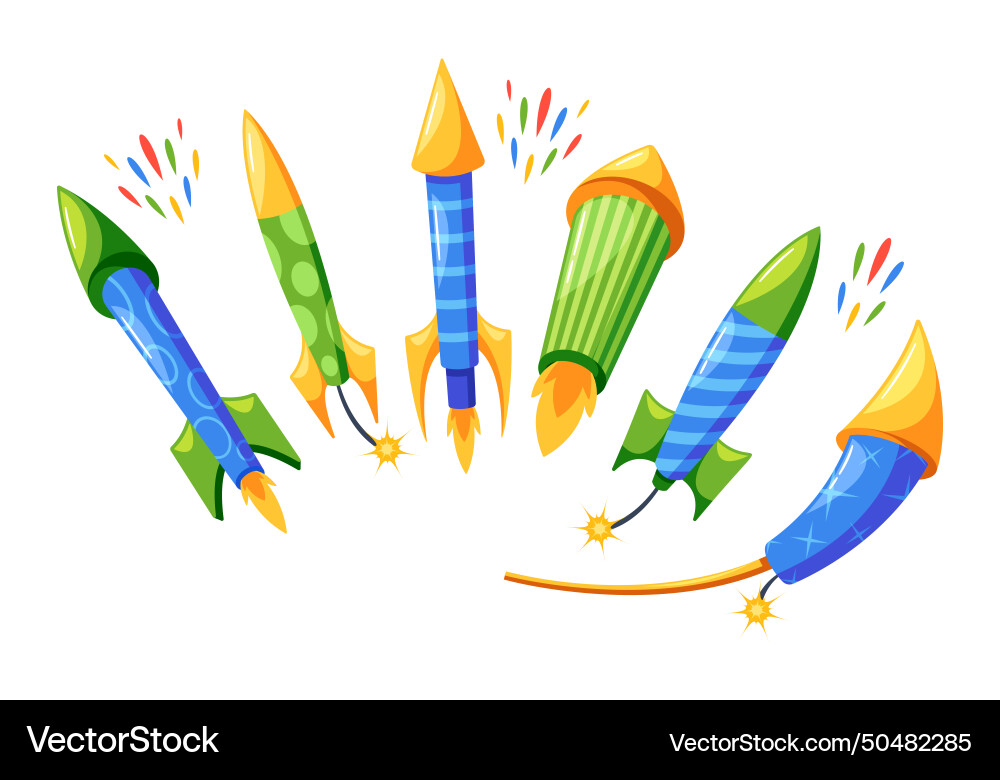 Firework rockets set pyrotechnic devices Vector Image