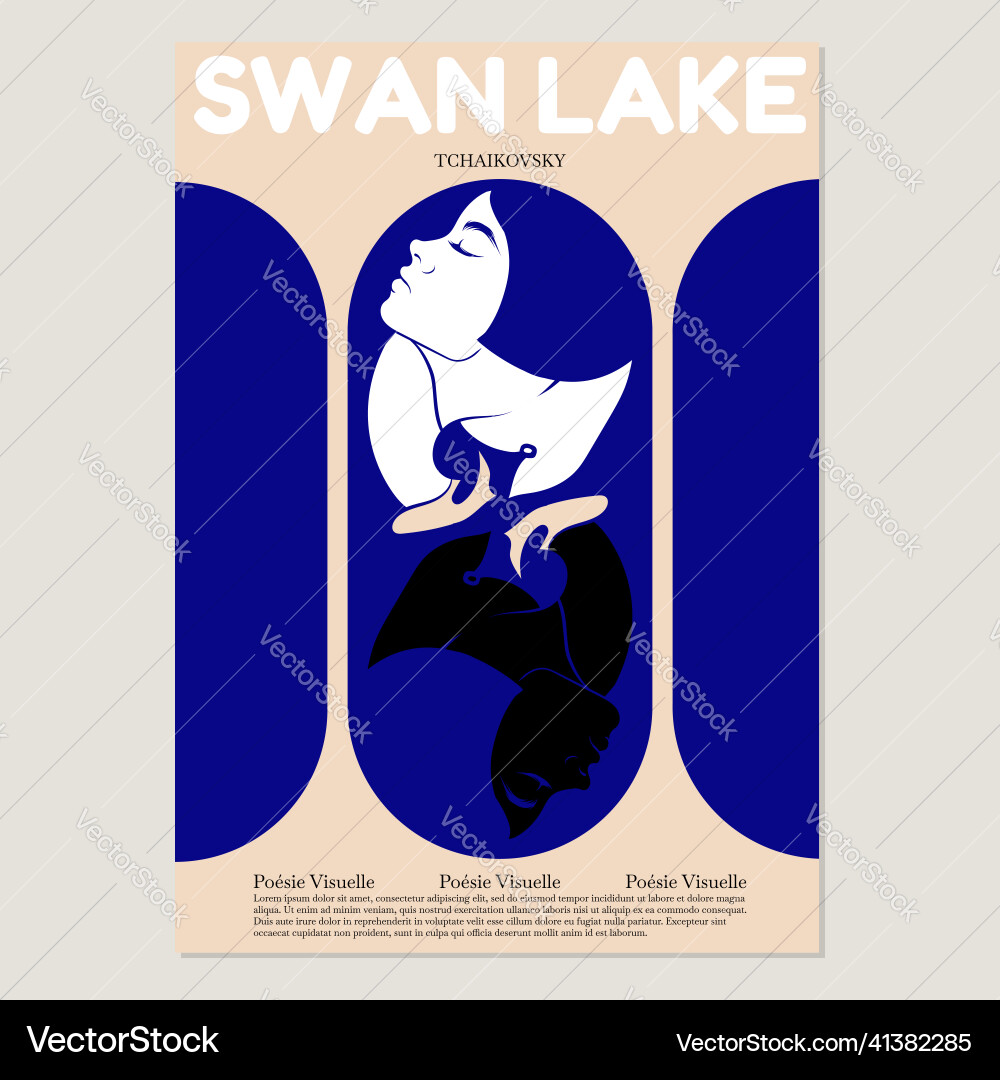 Swan lake hand drawn abstract placard Royalty Free Vector