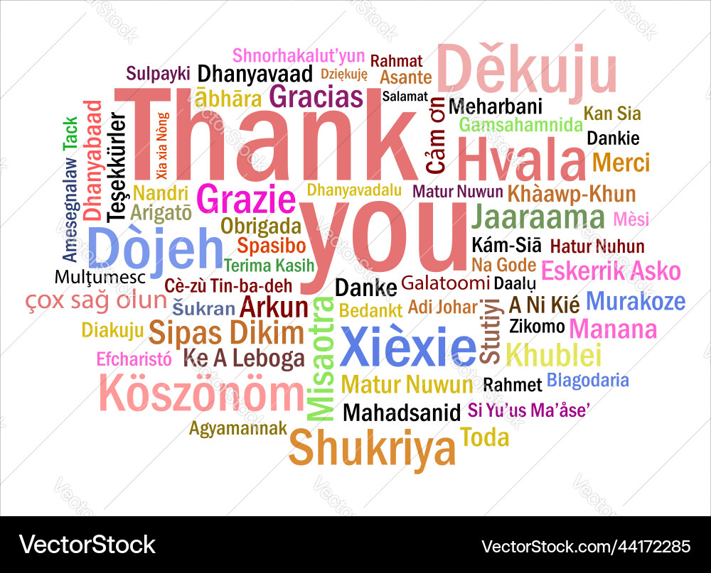 Thank you word in different languages Royalty Free Vector