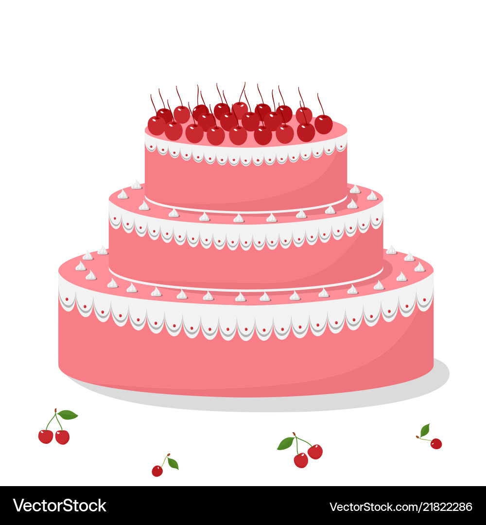 Birthday cake with cherry – Royalty-Free Vector | VectorStock