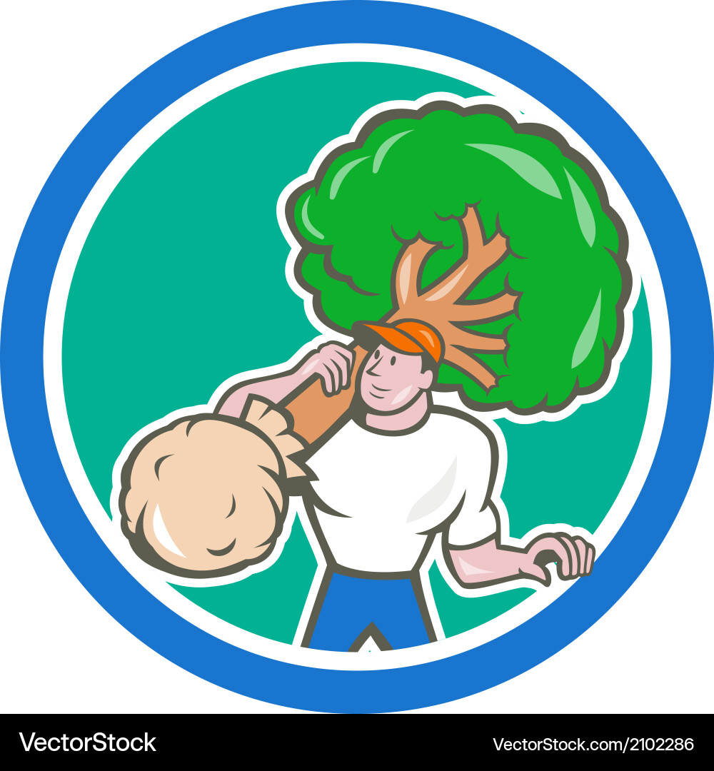 Cartoon Arborist Carrying Tree Royalty Free Vector Image