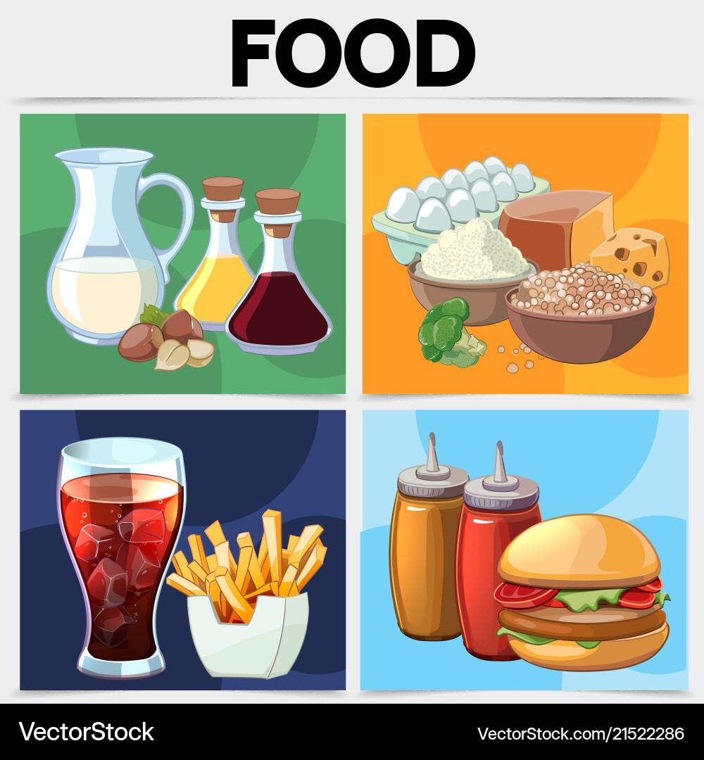 Cartoon food square concept Royalty Free Vector Image