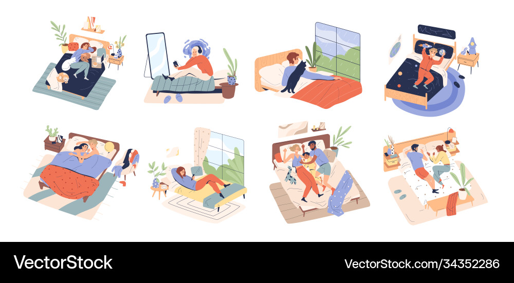 Collection different people relax in cozy Vector Image