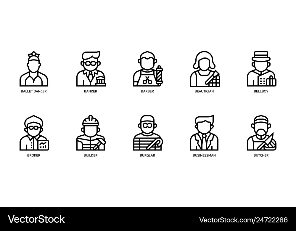Jobs and occupations icons set Royalty Free Vector Image