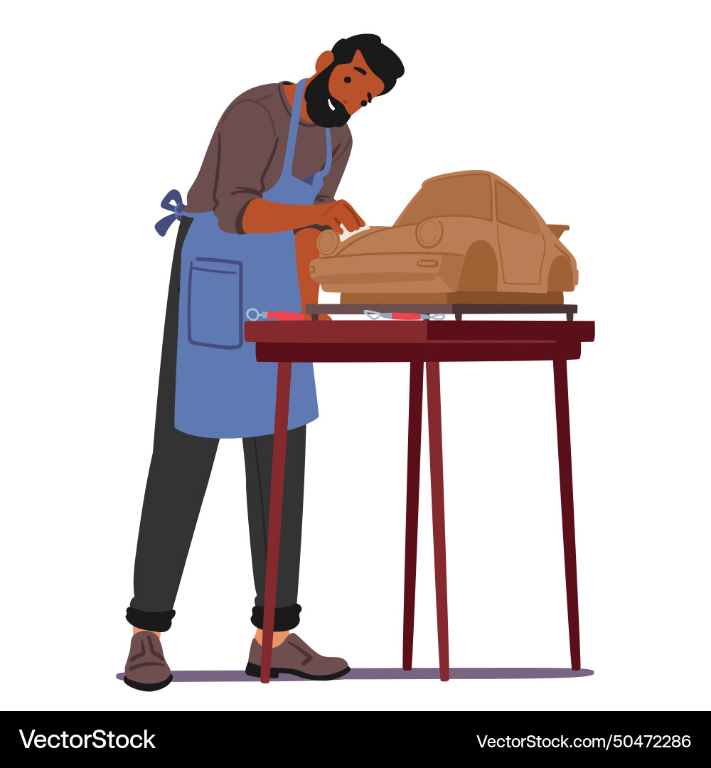 Male character modeling retro car creative Vector Image