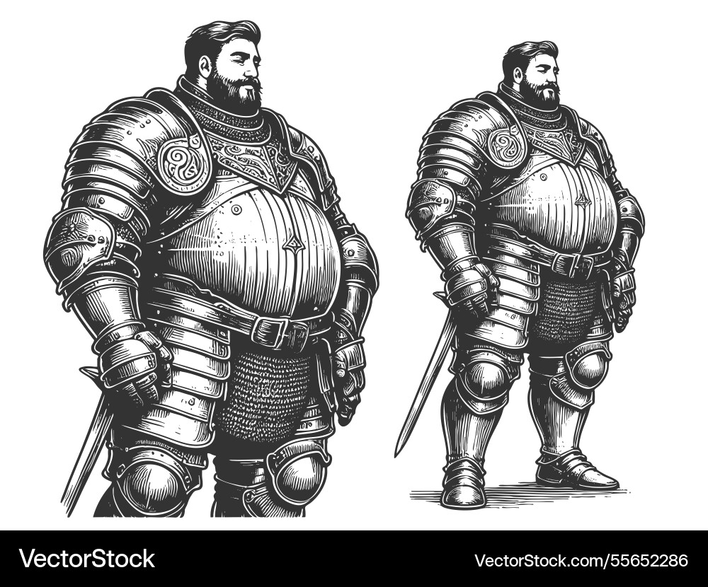 Medieval knight in full armor engraving Royalty Free Vector