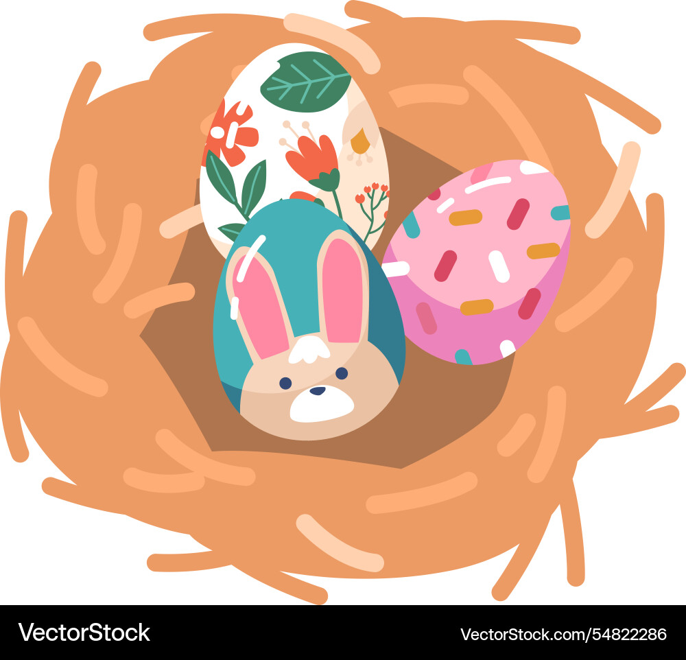 Painted easter eggs in nest Royalty Free Vector Image