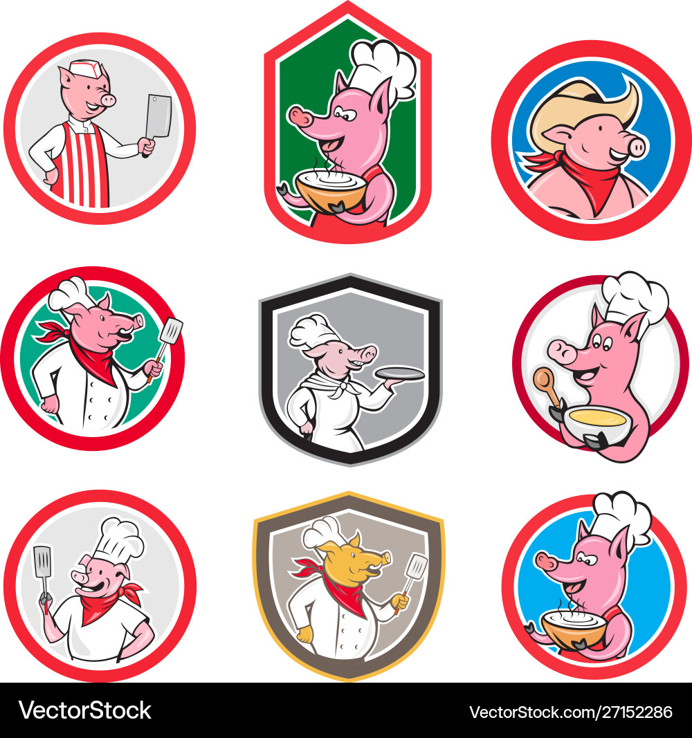 Pig worker icon mascot cartoon set Royalty Free Vector Image