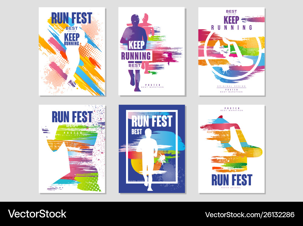 Run fest posters set sport and competition Vector Image