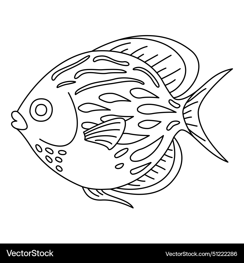 Tropical fish hand drawn line art coloring page Vector Image