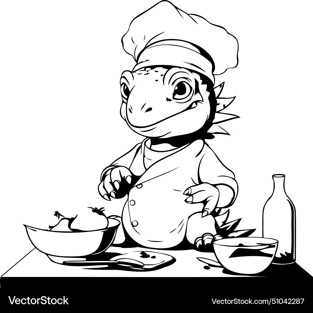 Cartoon crocodile chef cooking in the kitchen Vector Image