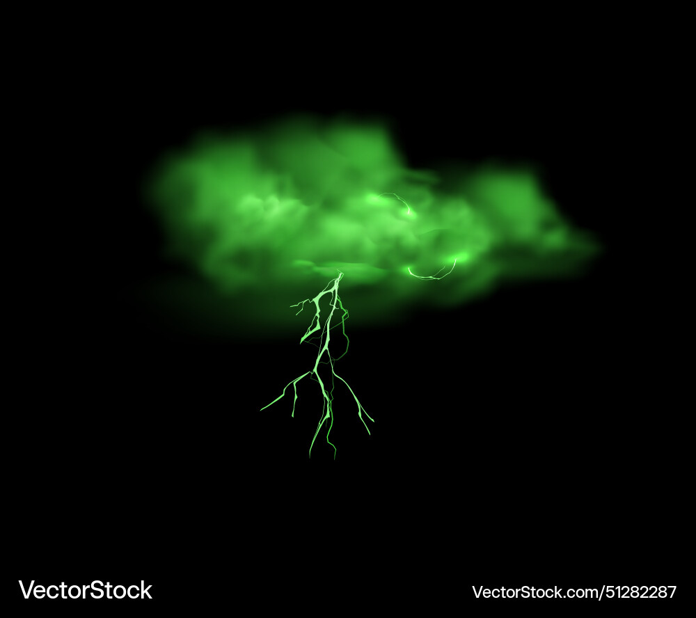 Green Cloud With Lightning Strikes Thundercloud Vector Image