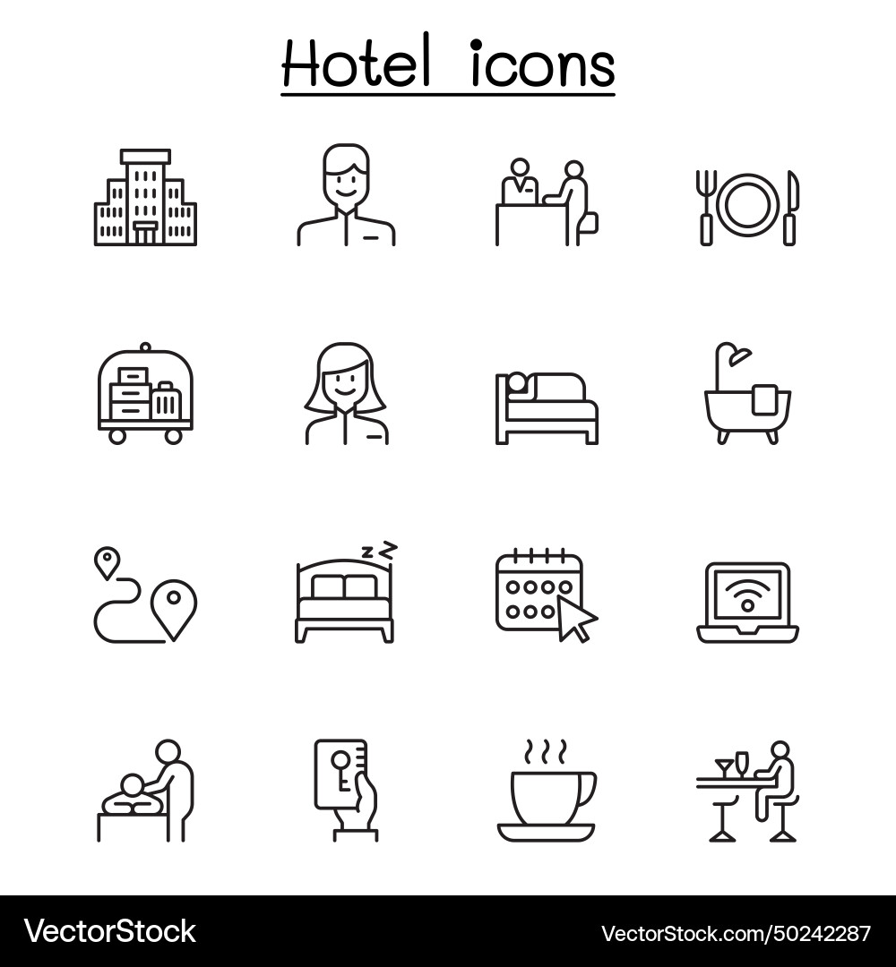Hotel icon set in thin line style Royalty Free Vector Image