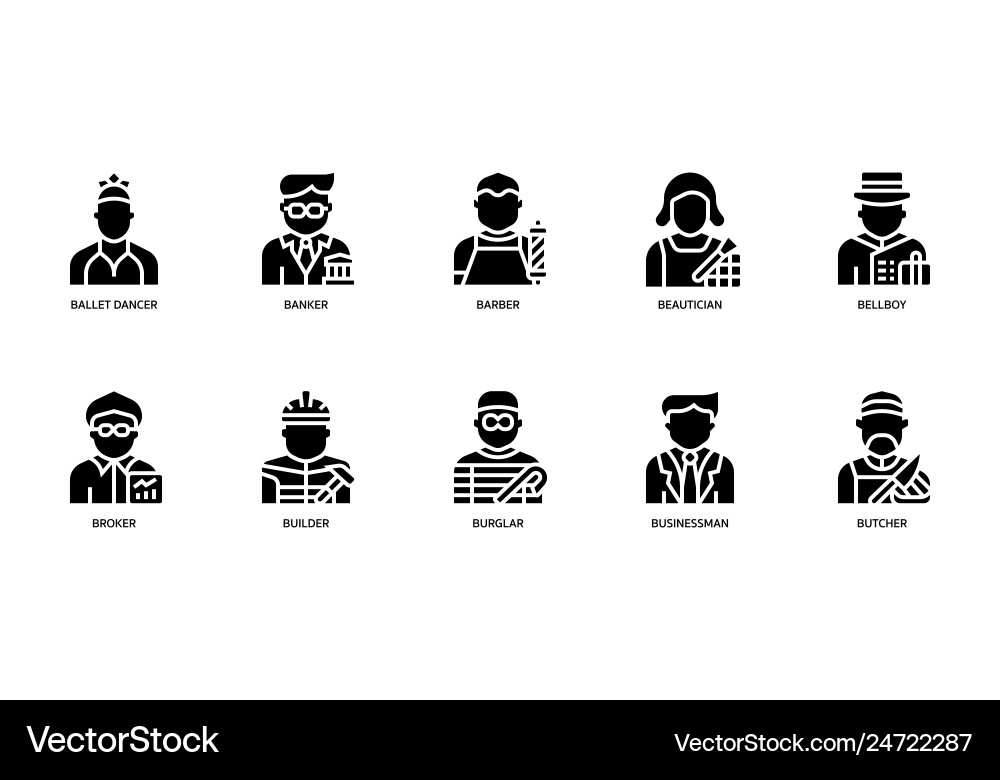 Jobs and occupations icons set Royalty Free Vector Image