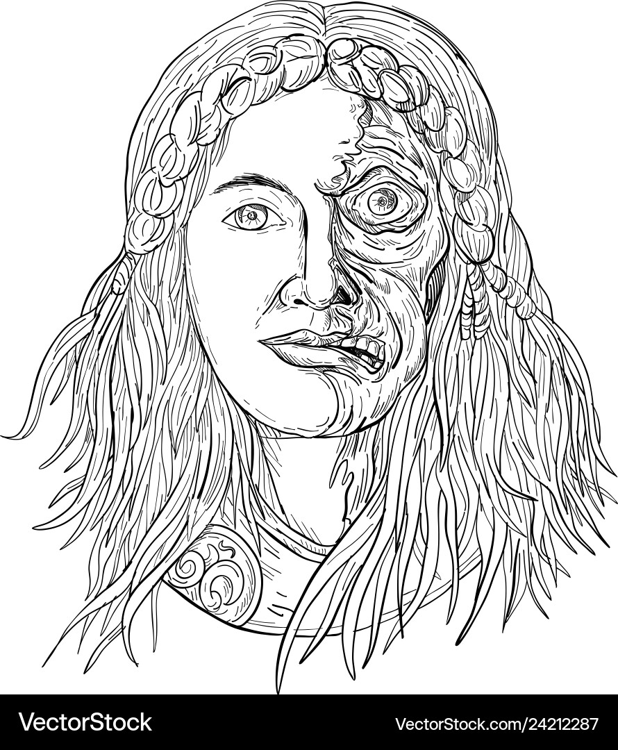 Norse goddess hel face front drawing black Vector Image