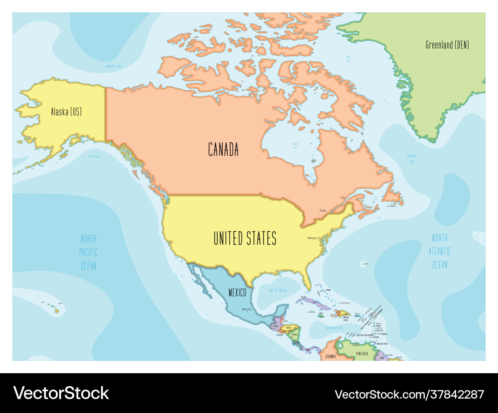 North america map - hand-drawn cartoon style Vector Image