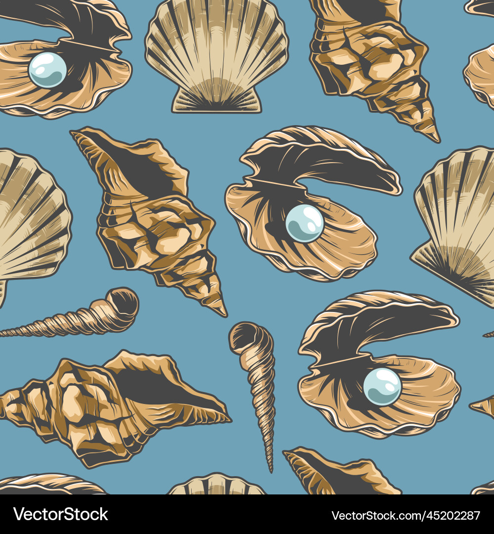 Sea shells colorful pattern seamless Royalty Free Vector