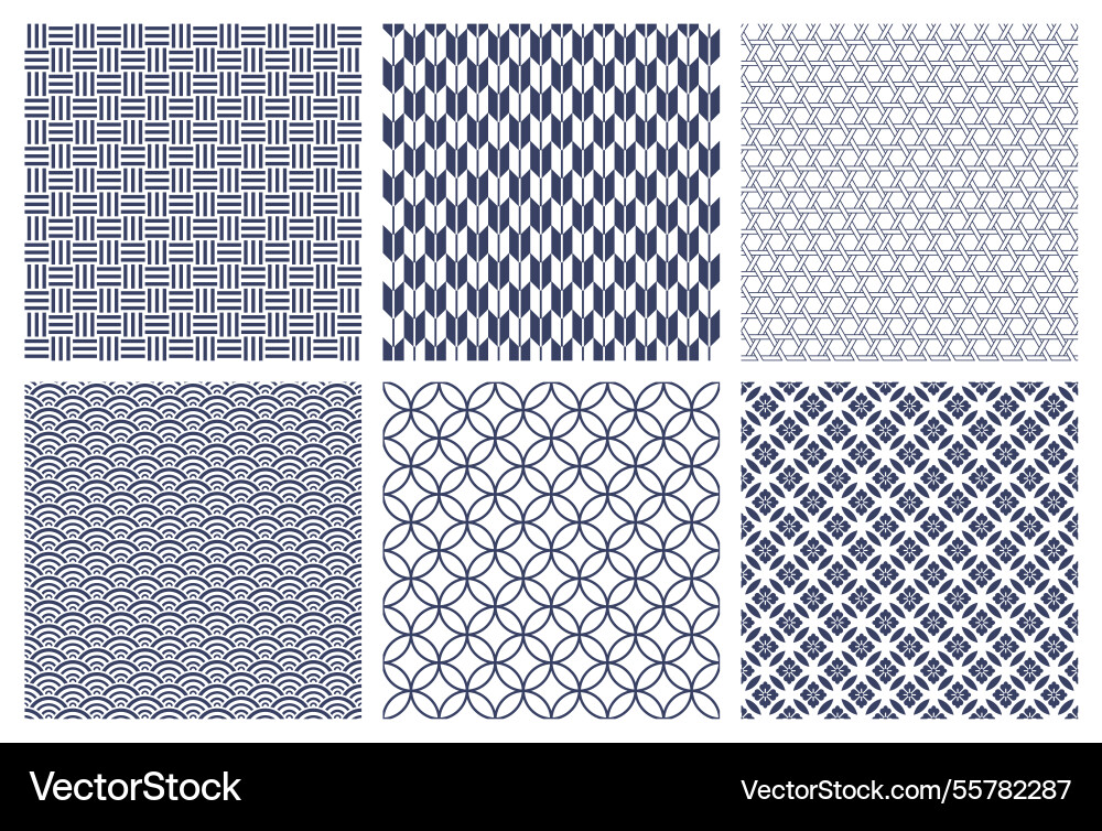 Seamless japanese vintage pattern set Royalty Free Vector