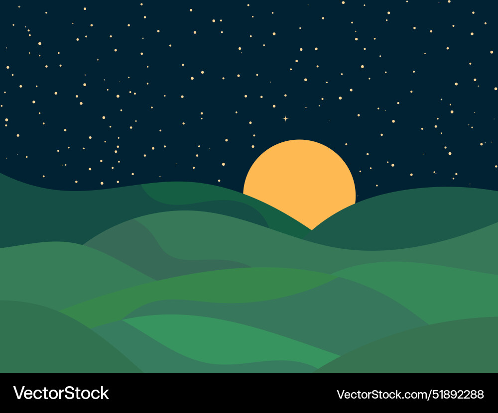 Night landscape with starry sky and moon wavy Vector Image