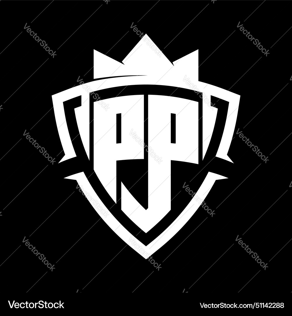 Pp letter monogram with triangle curve shield Vector Image