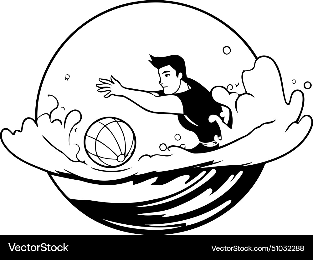 Volleyball player with ball in the waves Vector Image