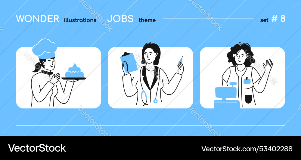 Working women professionals - line Royalty Free Vector Image