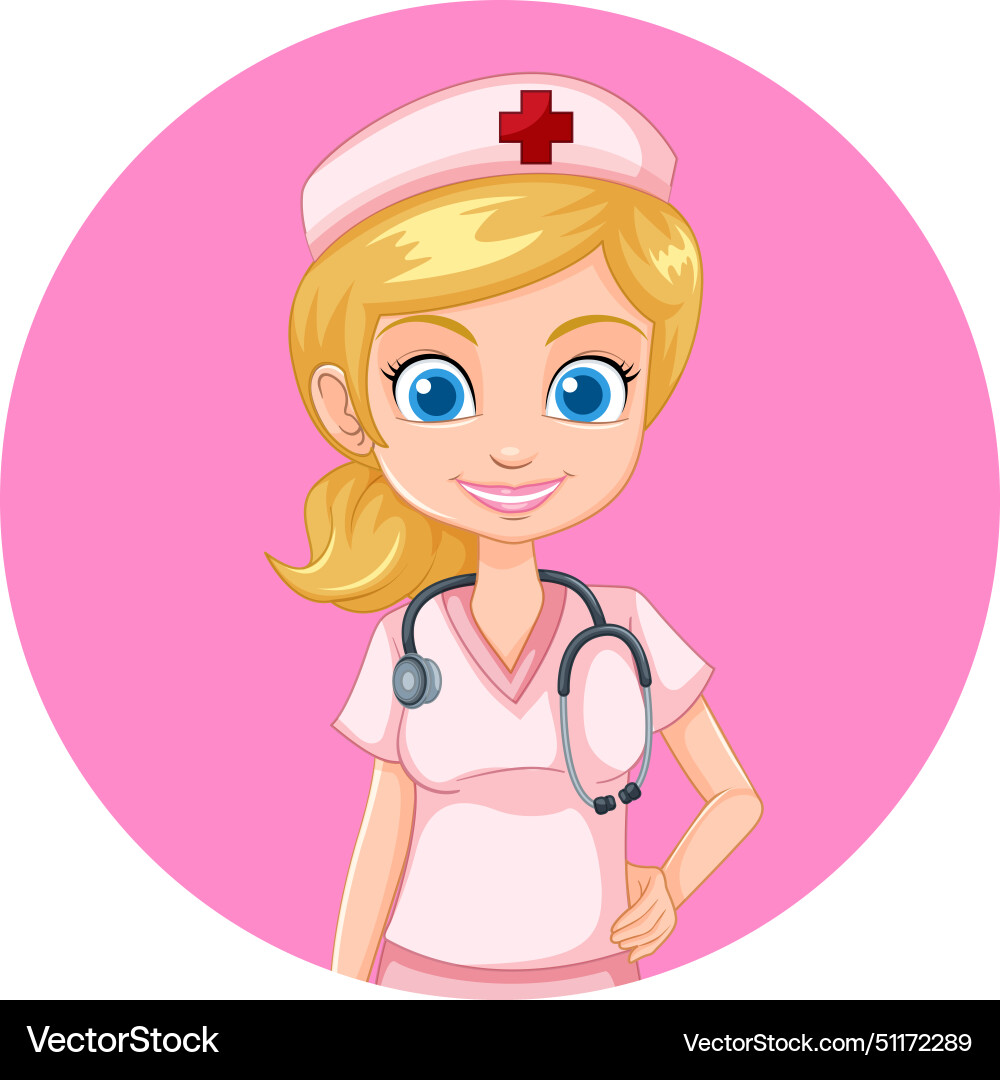 Cartoon nurse with stethoscope on pink background Vector Image