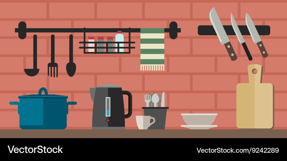 Cooking utensils on kitchen table Royalty Free Vector Image