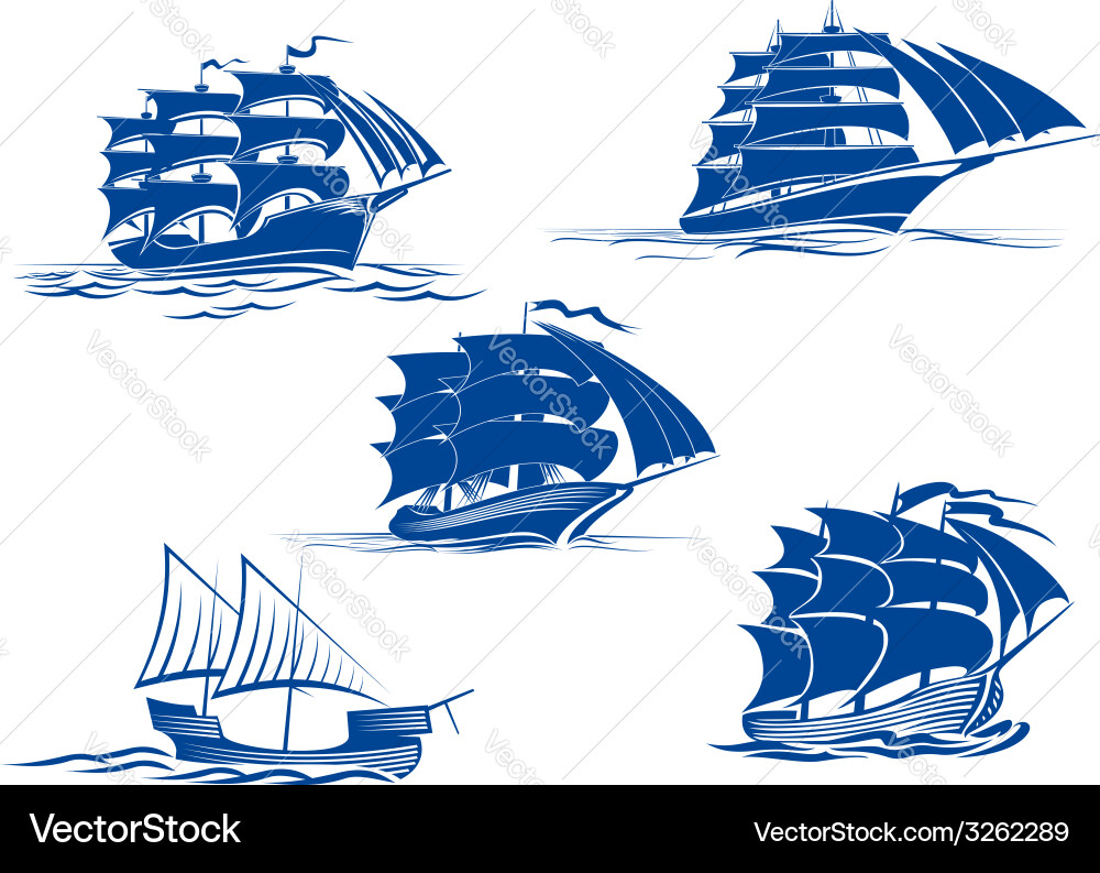 Medieval sailing ships icons Royalty Free Vector Image