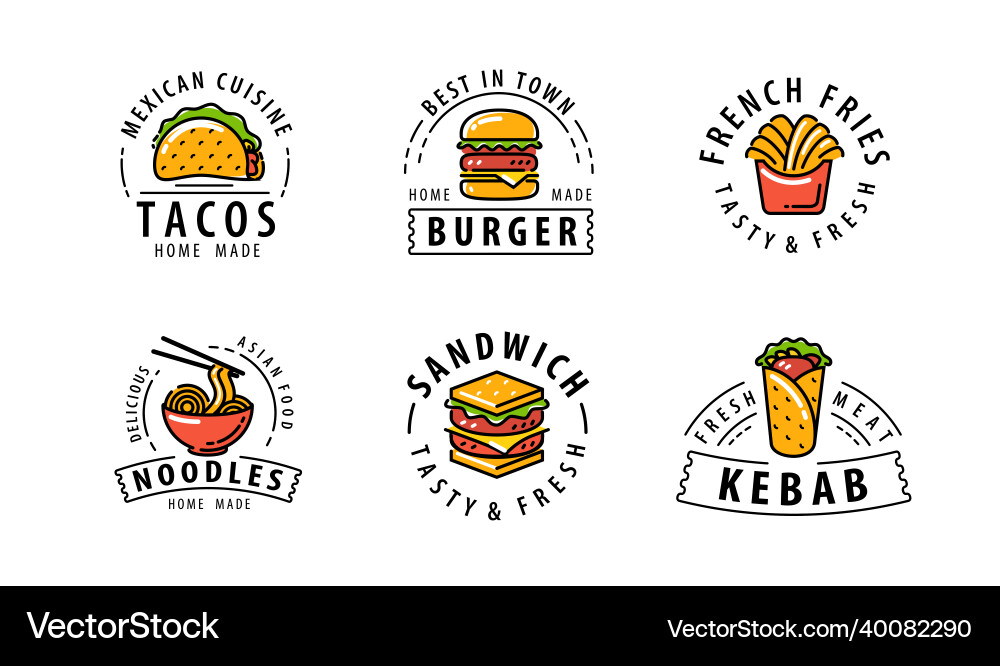Food logo set labels or restaurant menu cafe Vector Image