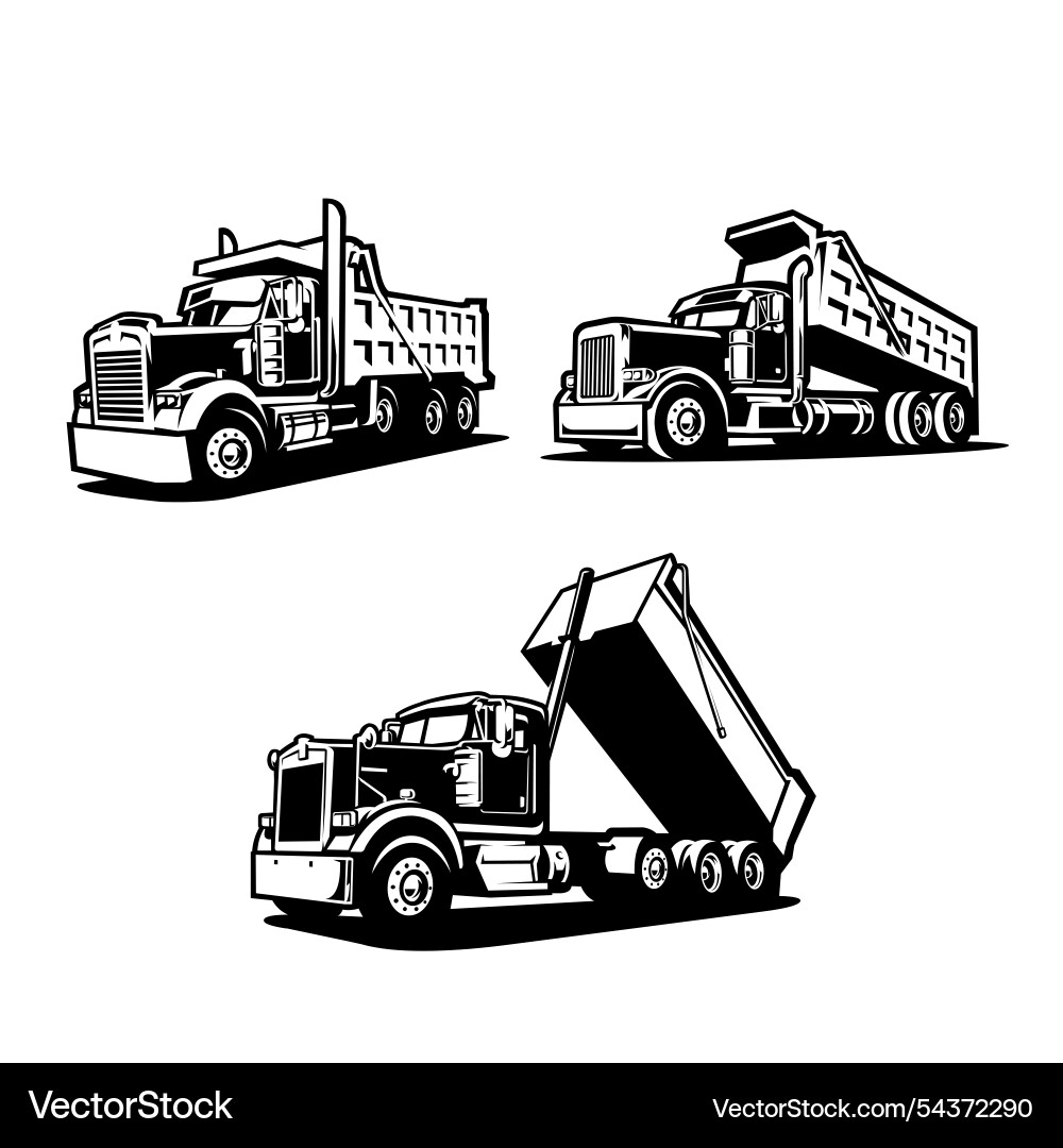 Monochrome of dump trucks isolated Royalty Free Vector Image