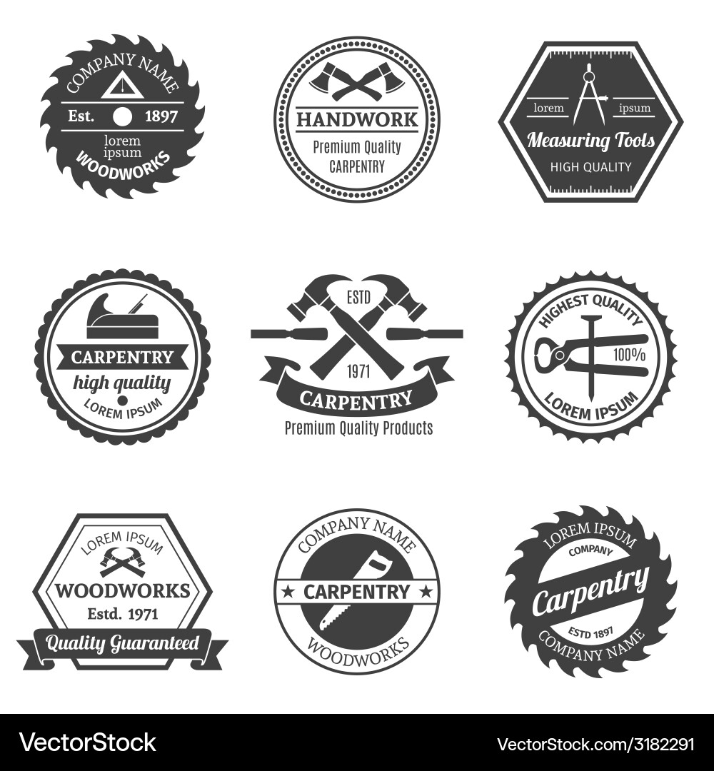 Carpentry emblems set Royalty Free Vector Image