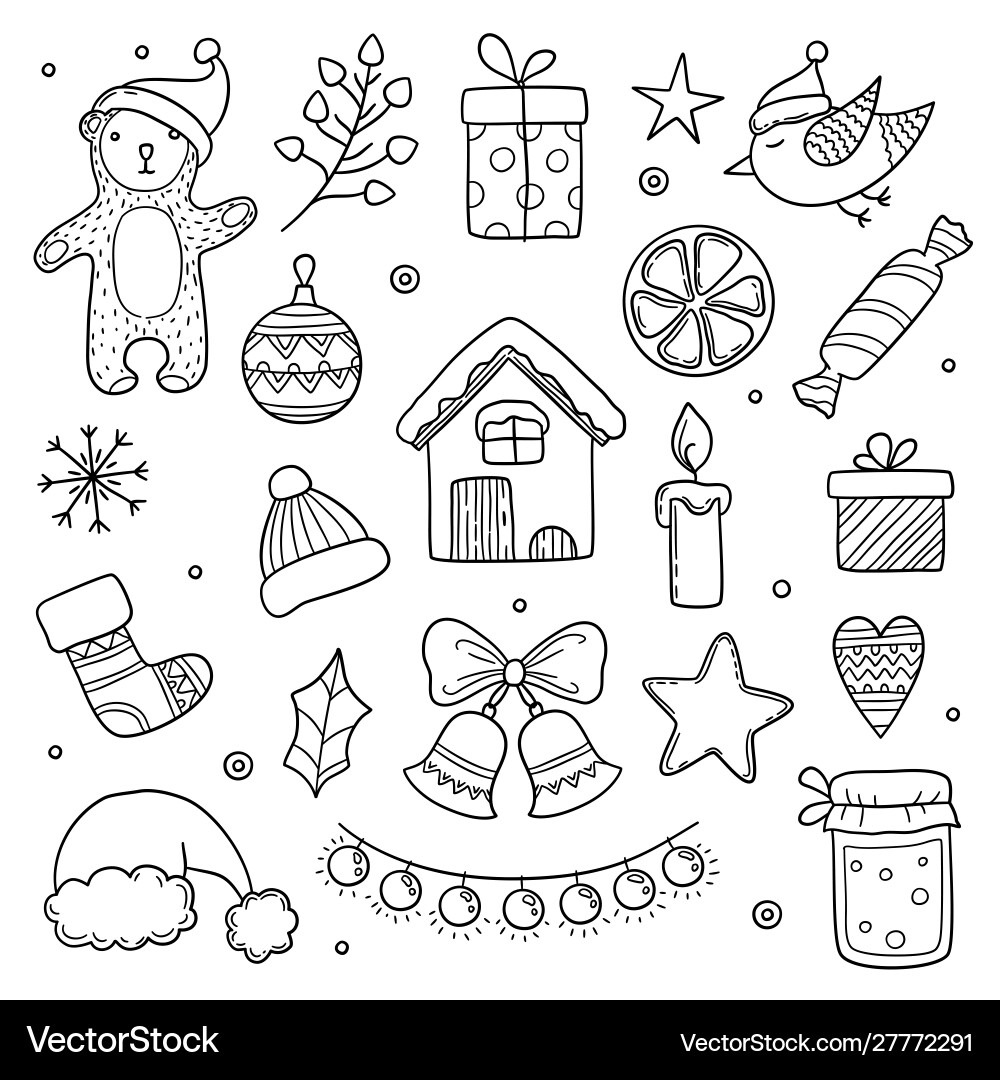 Christmas doodles winter season xmas characters Vector Image