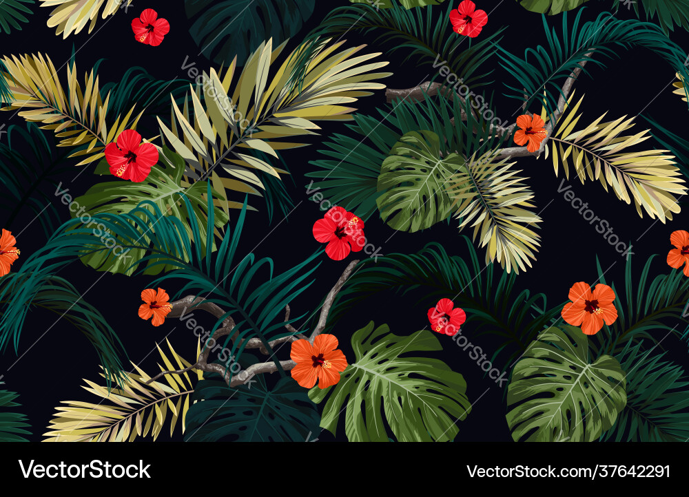 Dark tropical seamless pattern with exotic Vector Image