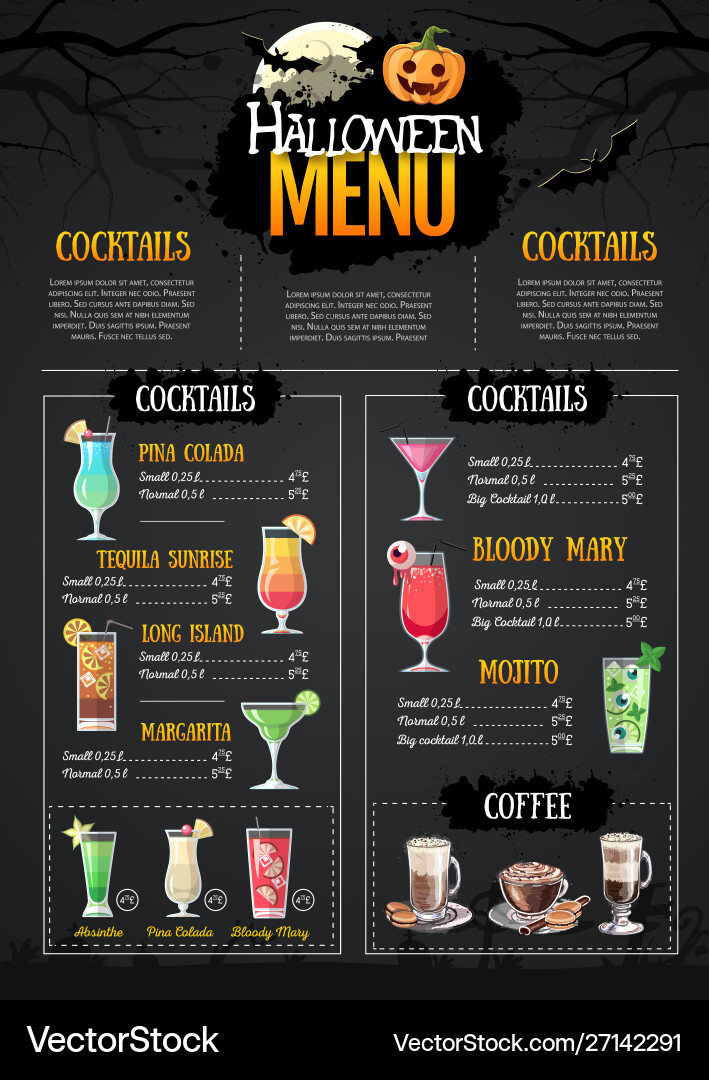 Halloween Restaurant Menu with Jack-o'-Lantern Vector Image
