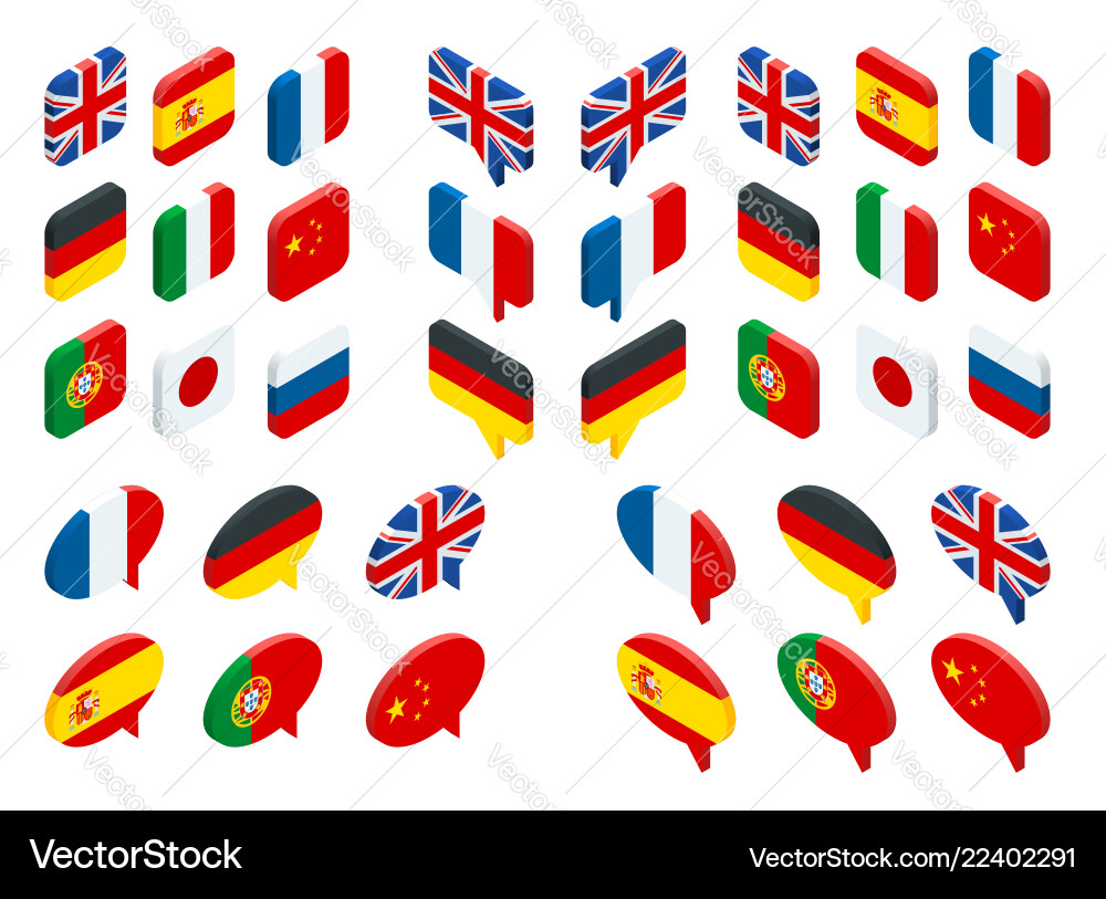 Isometric set flags of the world isolated Vector Image