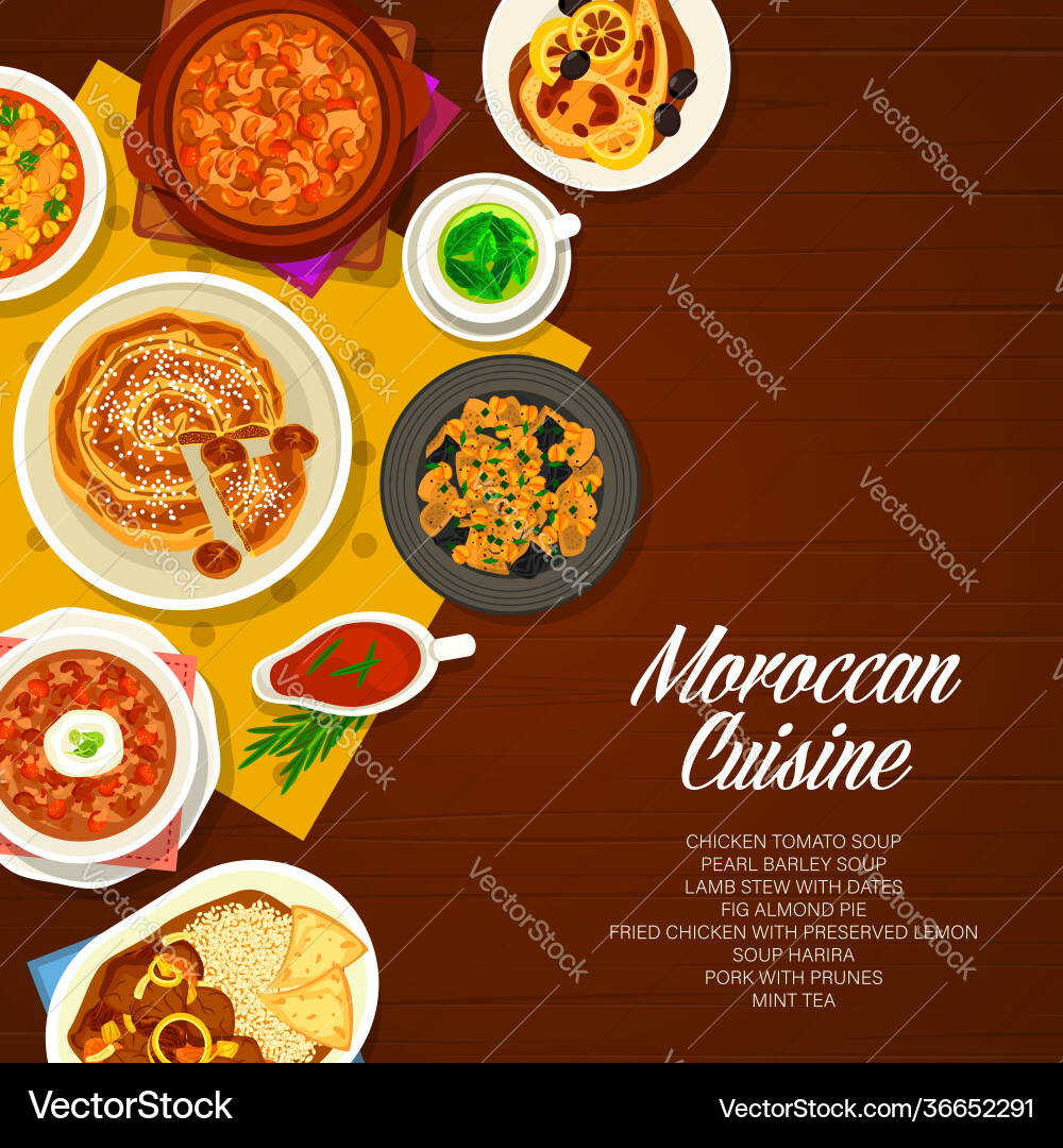 Moroccan cuisine restaurant dishes banner Vector Image