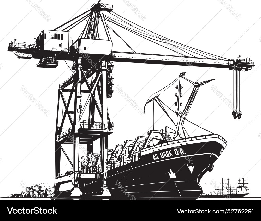 Vessel vanguards crane loading cargo ship emblem Vector Image