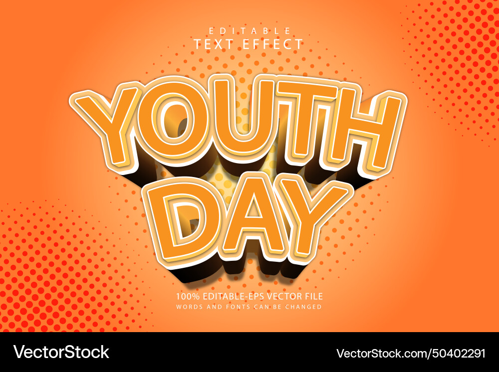 Youth day editable text effect 3 dimension emboss Vector Image