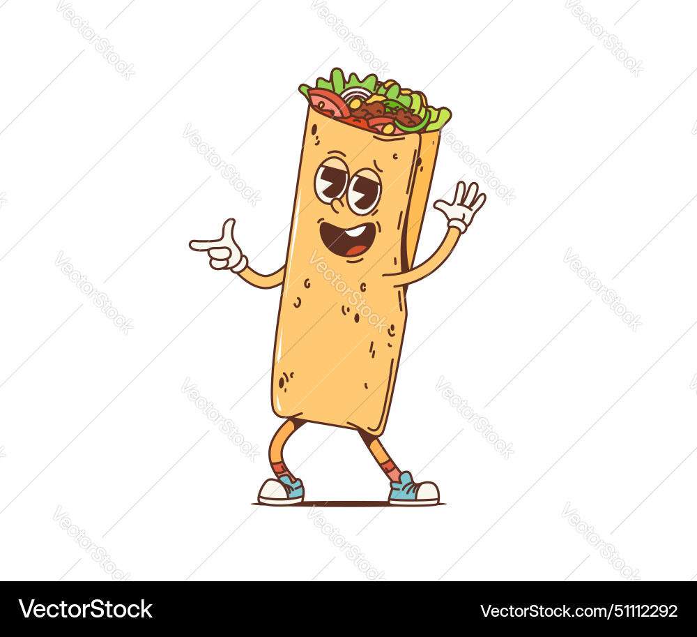 Cartoon mexican burrito groovy character dance Vector Image