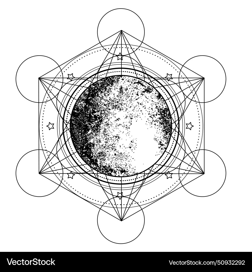 Metatron cube moon pagan wicca goddess Royalty Free Vector