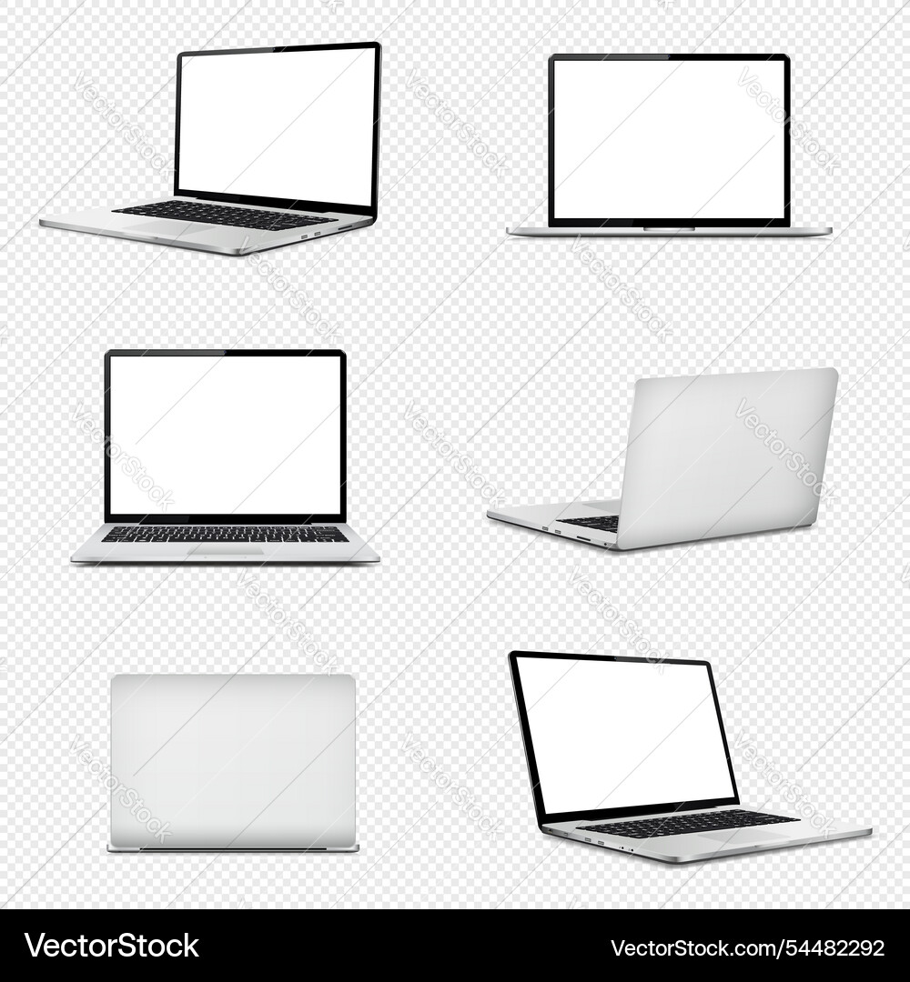 Realistic laptop mockup with blank screen isolated