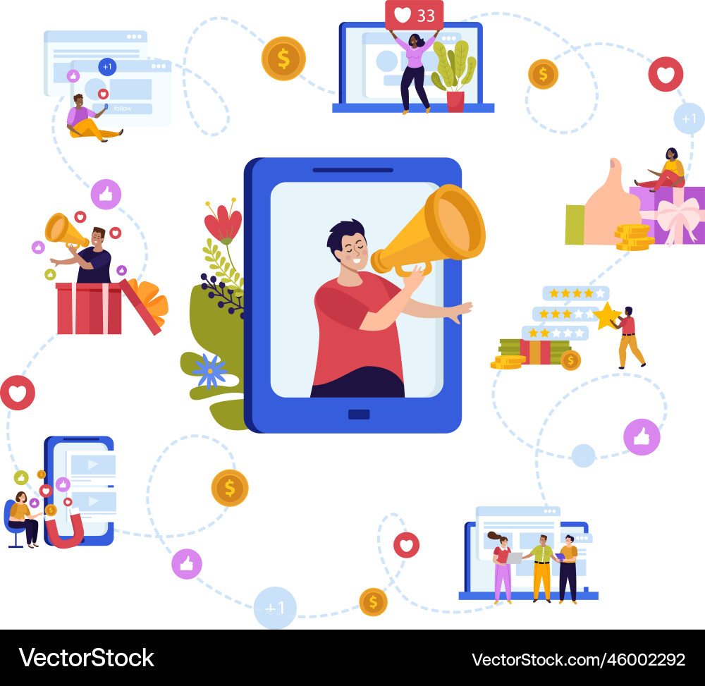 Referral program flat infographic Royalty Free Vector Image