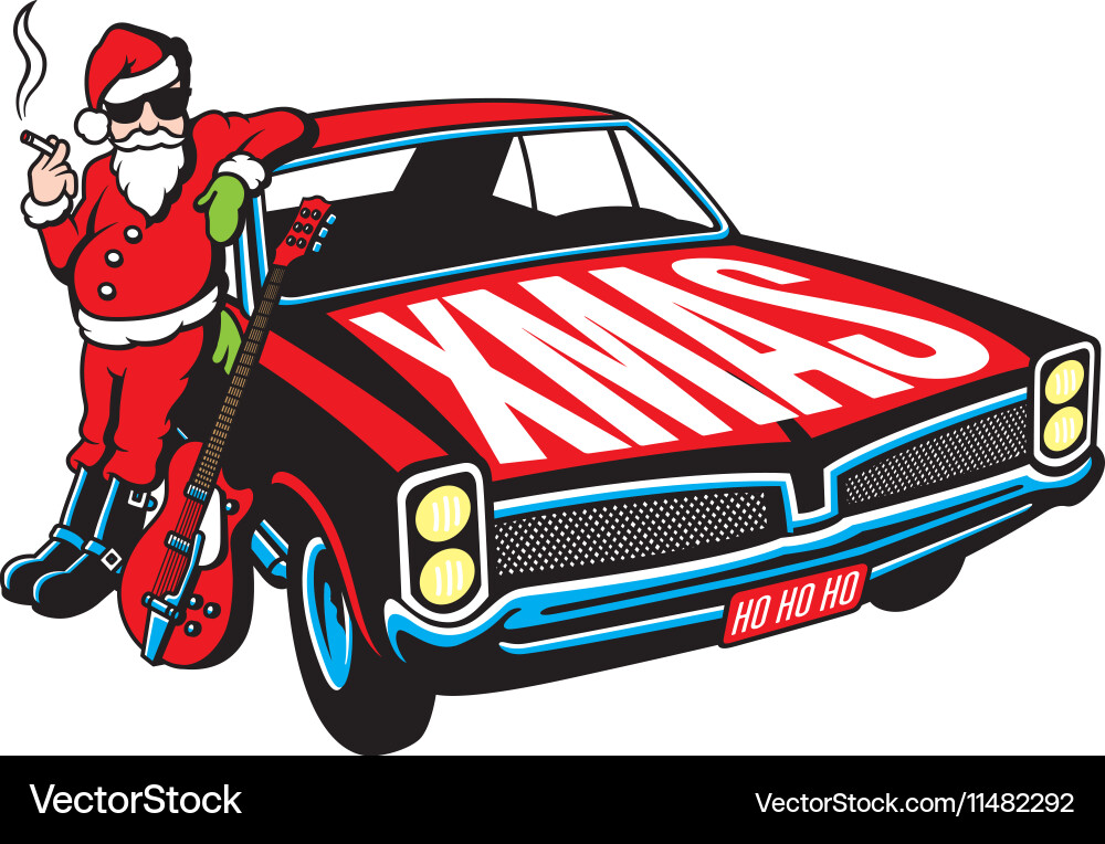 Retro Santa Muscle Car Royalty Free Vector Image